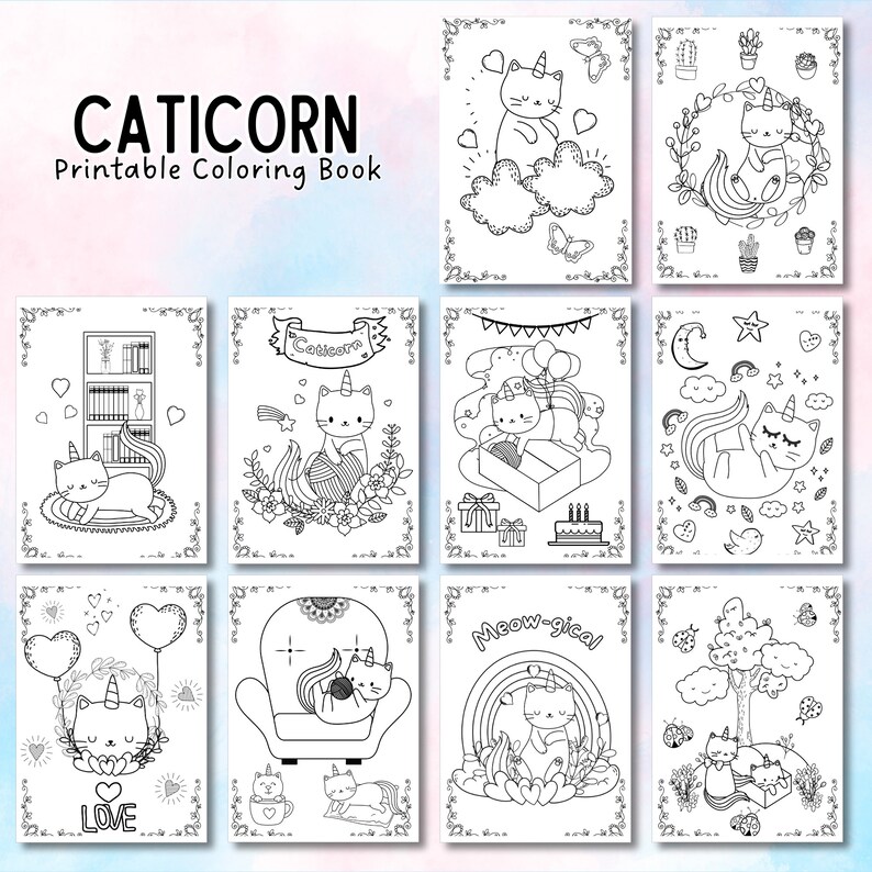 Caticorn Coloring Pages, Unicorn Cat Coloring Pages, Cat Coloring Book ...