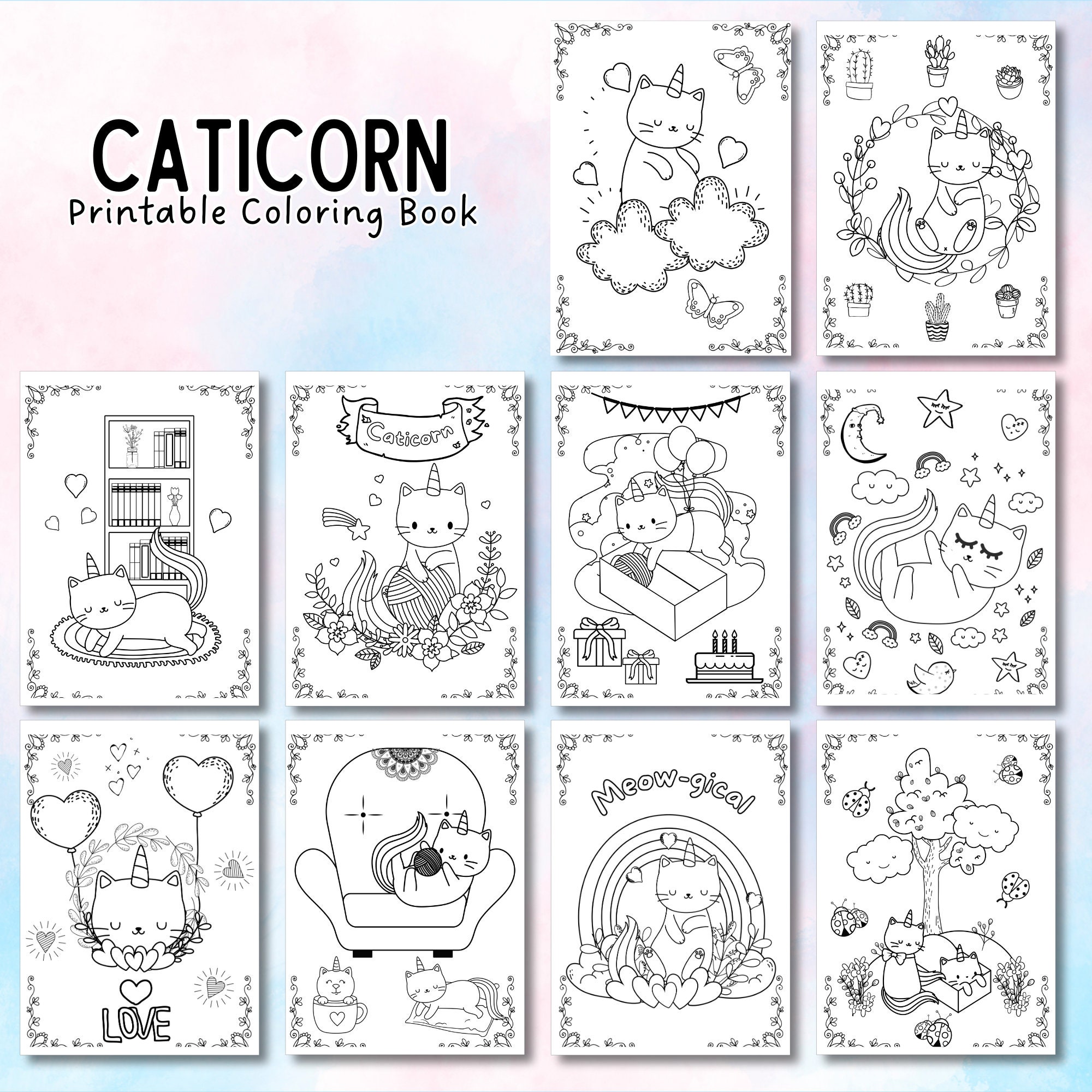 Caticorn Coloring Pages, Unicorn Cat Coloring Pages, Cat Coloring Book ...