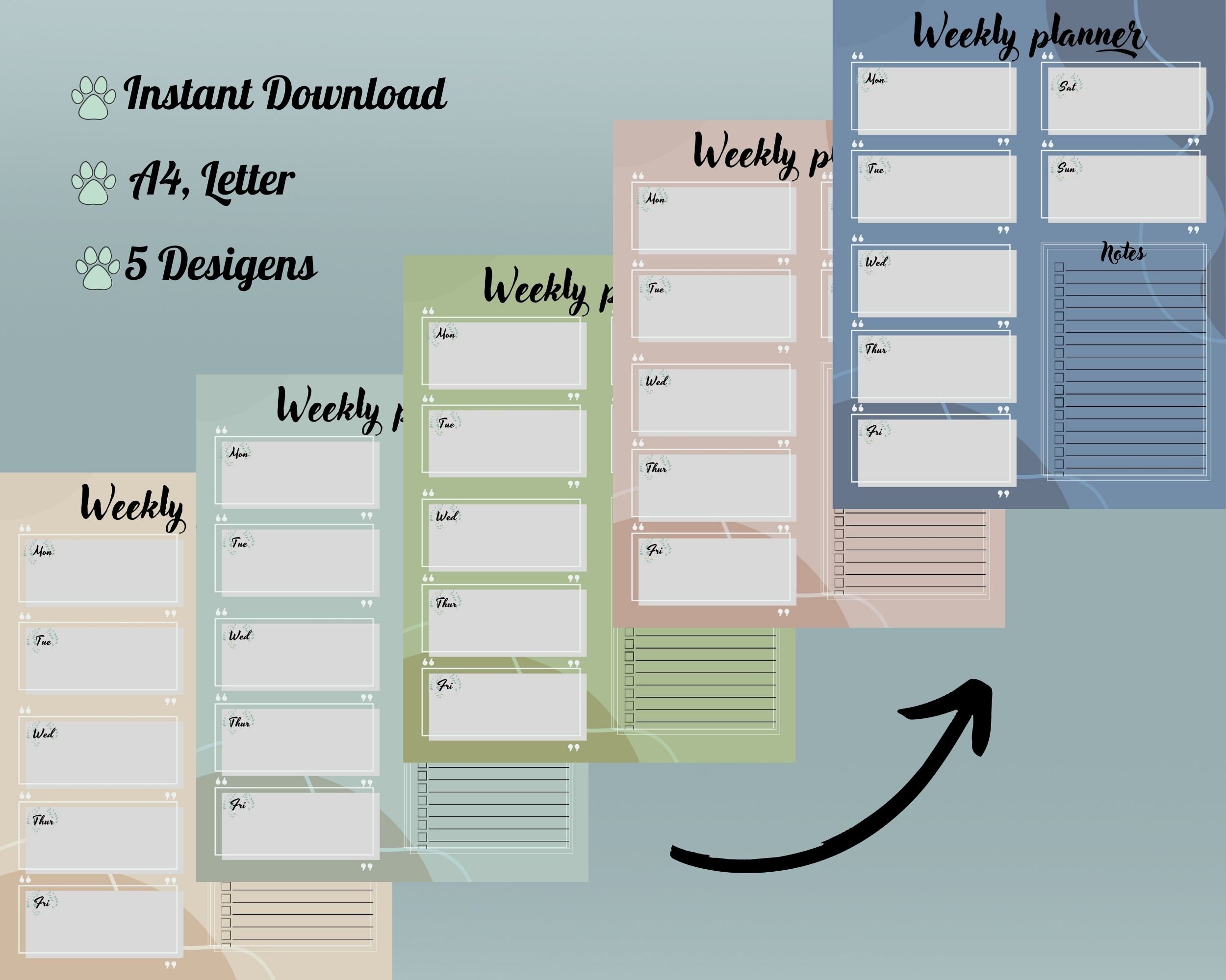 Digital Weekly Planner Weekly Planner Printable Weekly Planner Digital ...