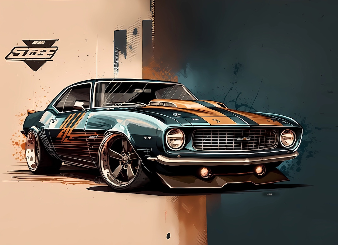 Chevrolet Camaro 1968 Art Wall Art Poster Classic American Muscle Car ...