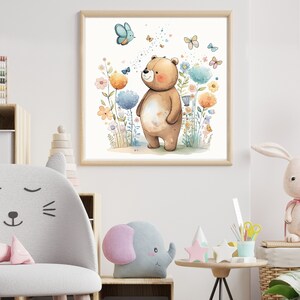 Nursery Wall Art Cute Bear Poster Decor Animal Illustration Home ...