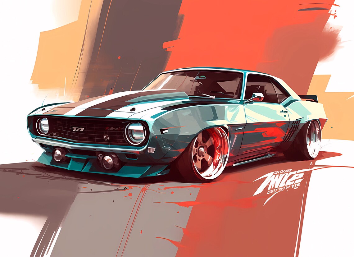 Chevrolet Camaro 1969 Art Wall Art Poster Classic American Muscle Car ...