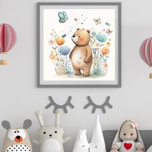 Nursery Wall Art Cute Bear Poster Decor Animal Illustration Home ...