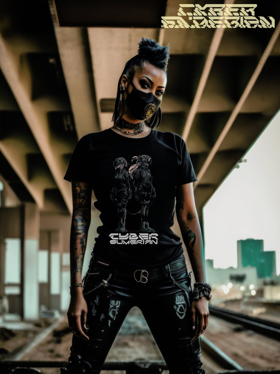 Cyber Girl in Neon Cyber City III T-shirt - Futuristic Streetwear by ...