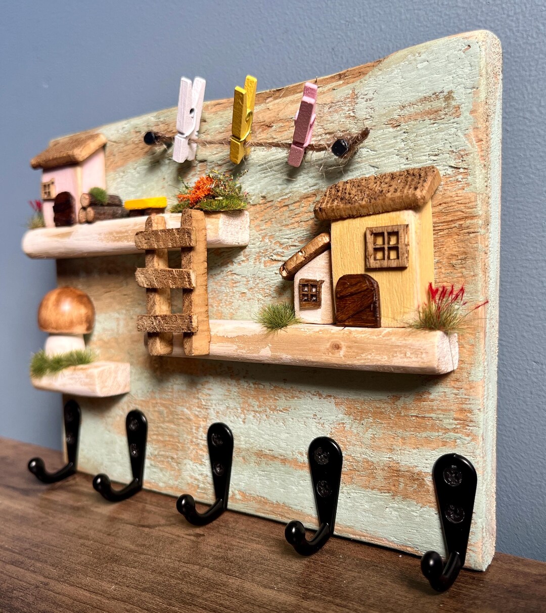 Handcrafted Reclaimed Wood Key Holder | Rustic Cottage Wall Art | Sage ...