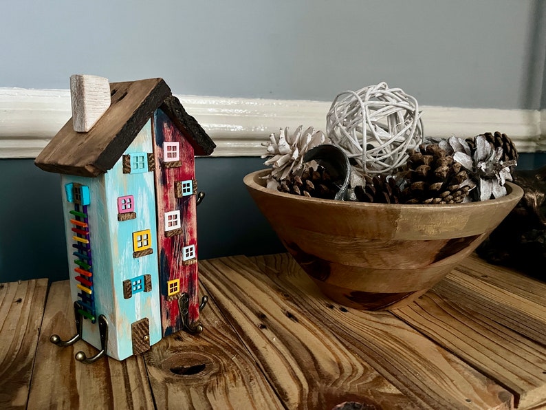 Key Hooks, Key Holder, House Key Rack, Wooden House, Rustic Wood ...