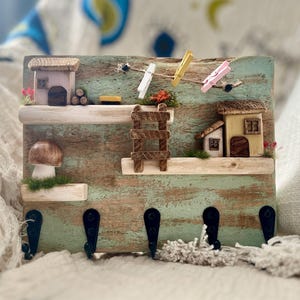 Handcrafted Reclaimed Wood Key Holder Rustic Cottage Wall Art Sage ...