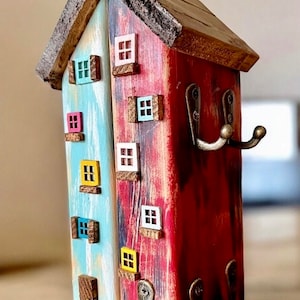 Key Hooks, Key Holder, House Key Rack, Wooden House, Rustic Wood ...