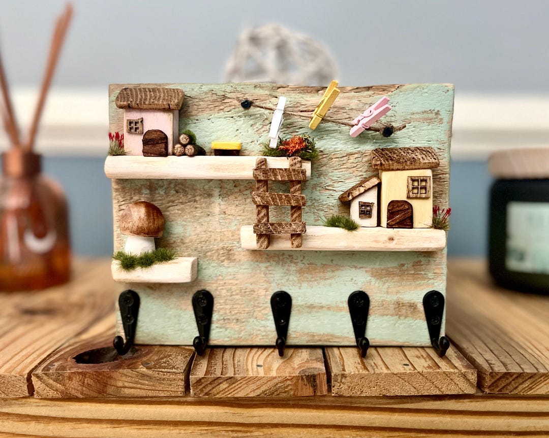 Handcrafted Reclaimed Wood Key Holder Rustic Cottage Wall Art Sage ...