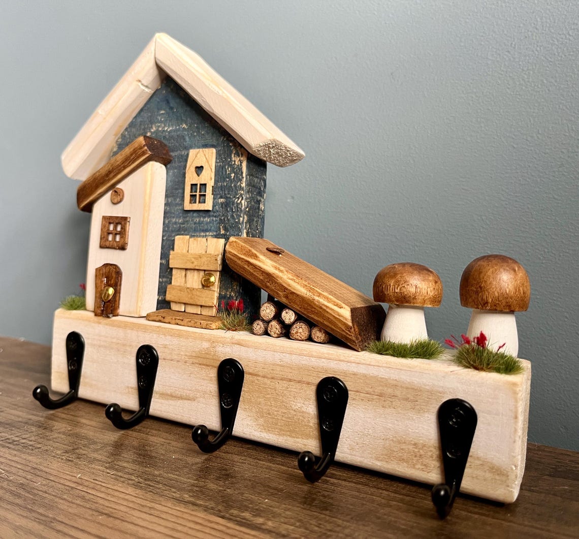 Unique Wooden House Rustic Key Holder, Housewarming Gift, New Home ...