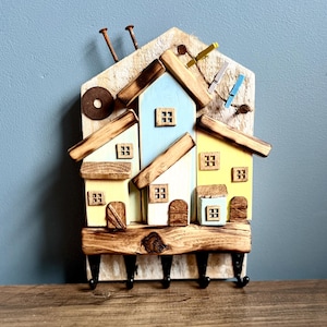 Handmade Wooden House Keyholder, Housewarming Gift, Colourful Wall ...