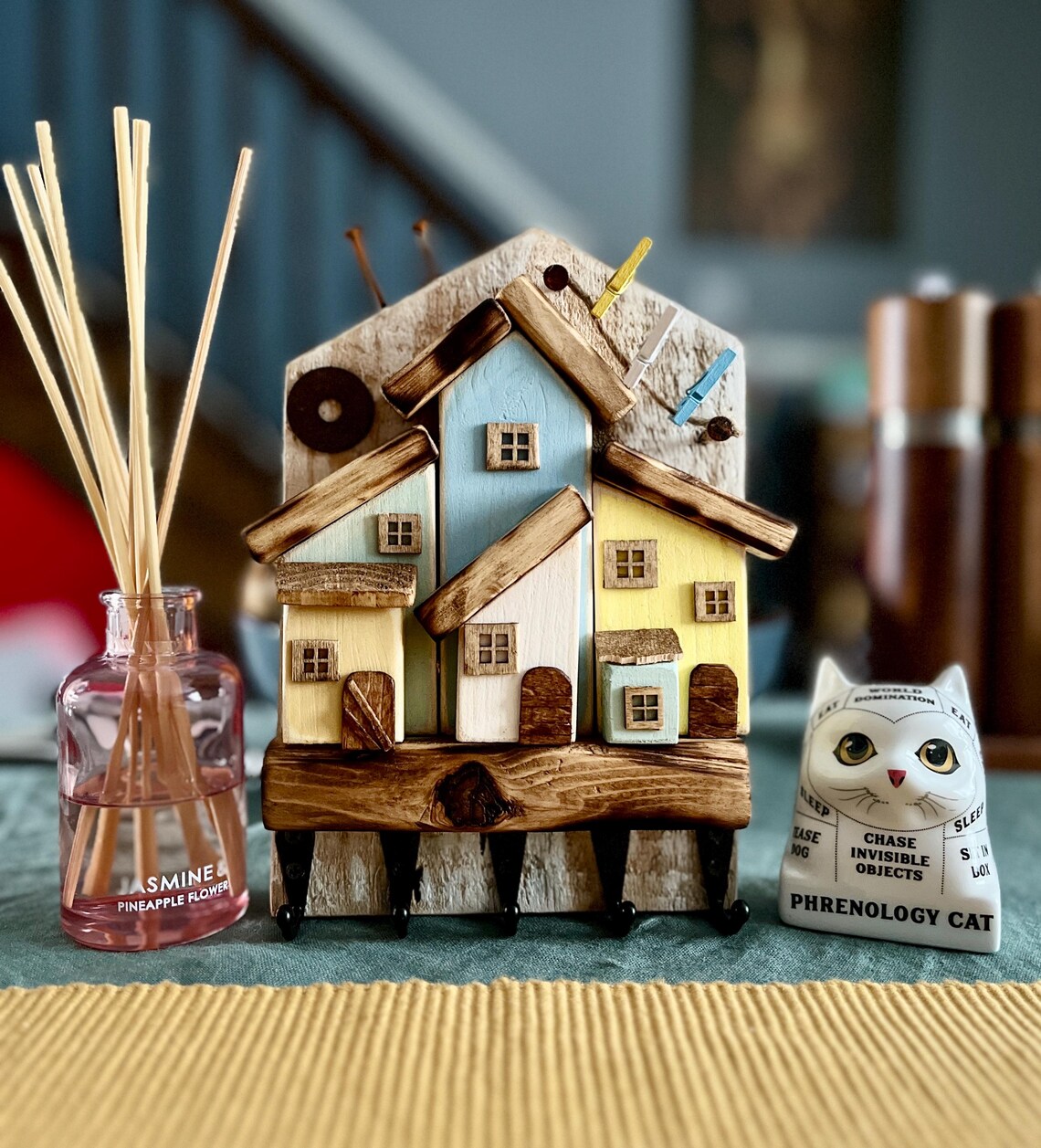 Handmade Wooden House Keyholder, Housewarming Gift, Colourful Wall ...