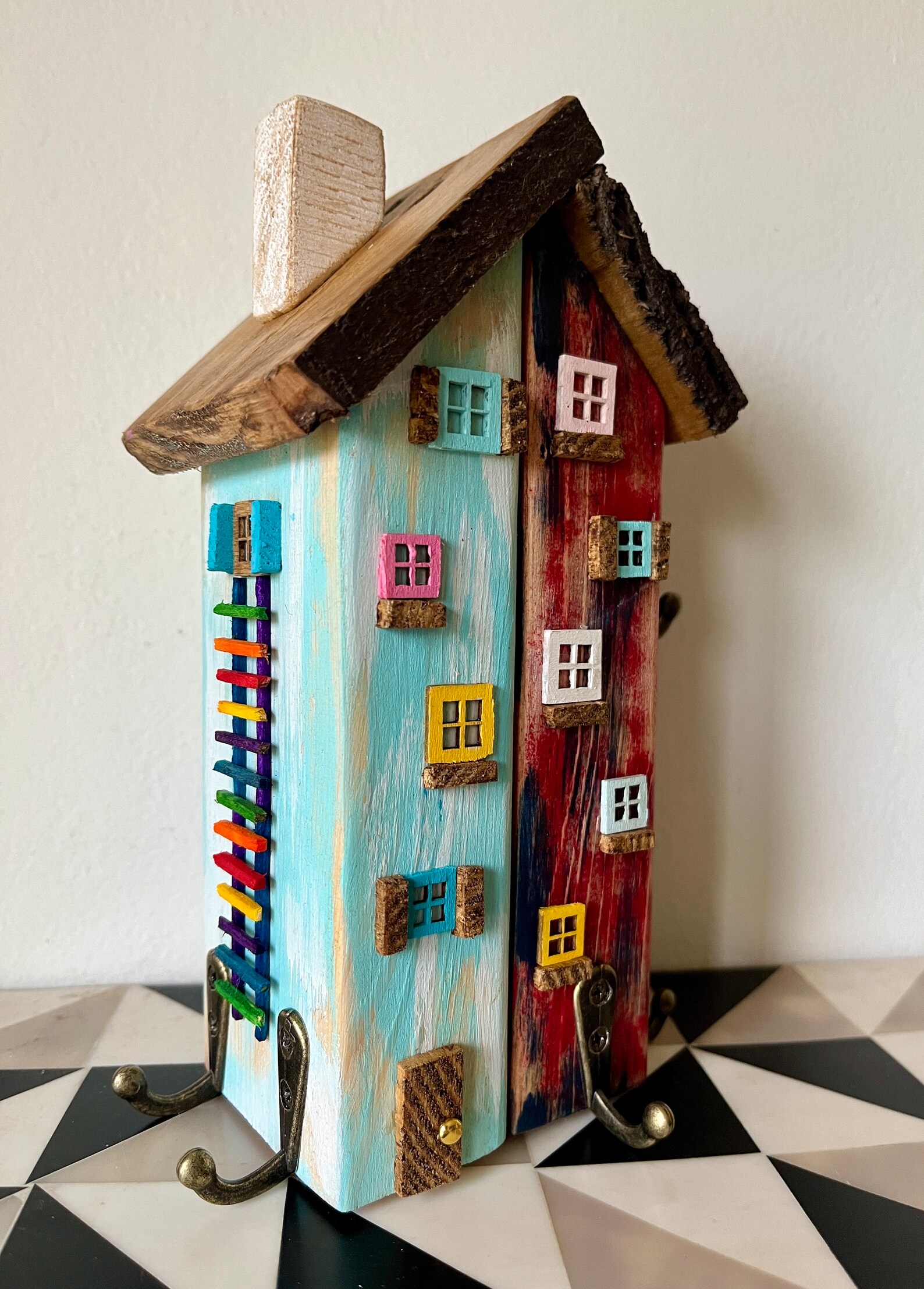 Key Hooks, Key Holder, House Key Rack, Wooden House, Rustic Wood ...