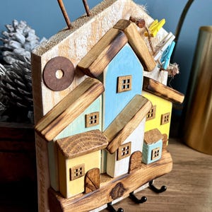 Handmade Wooden House Keyholder, Housewarming Gift, Colourful Wall ...