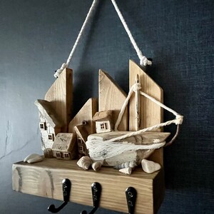 Coastal Cottage Key Rack With Lighthouse – Handmade Wooden Wall Hook ...