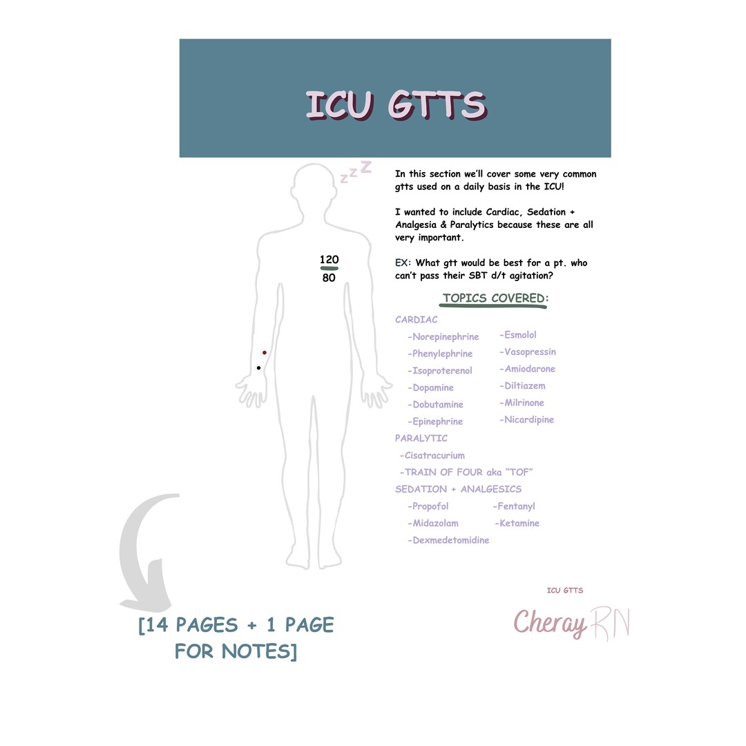 ICU GTTS Continuous Infusions Nursing Study Guide Critical Care Notes ...