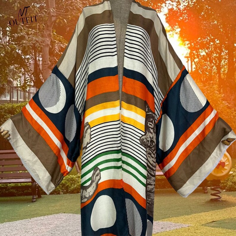 Kimono Robe Dressing Gown, Oversized Length Long Kimono,holiday Look ...