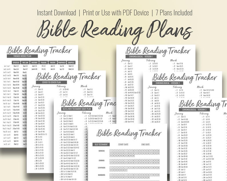 Bible Reading Plan Bundle – 7 Printable PDF Trackers (instant Download ...