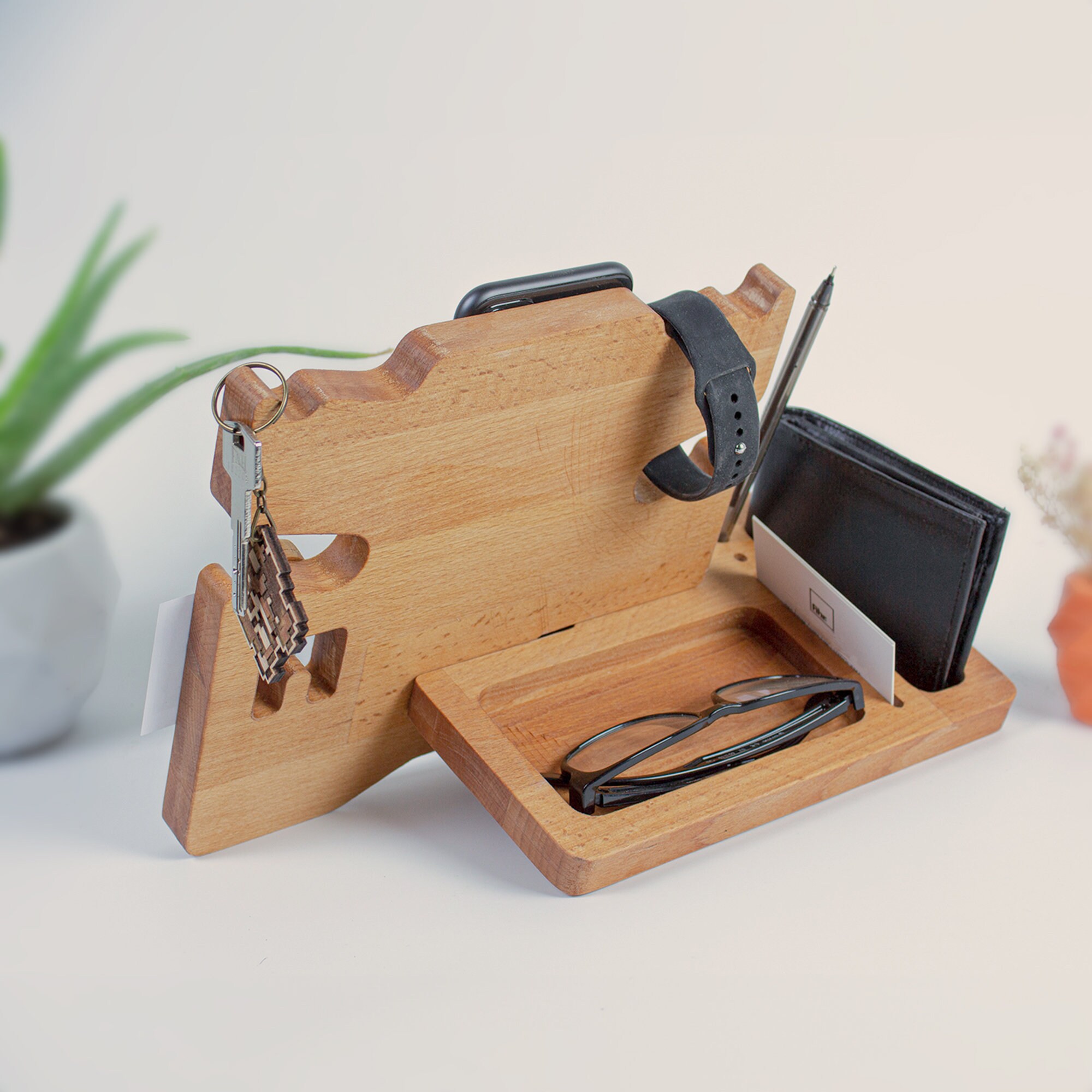 Personalized Docking Station for Men Rustic Wooden Desk Organizer ...
