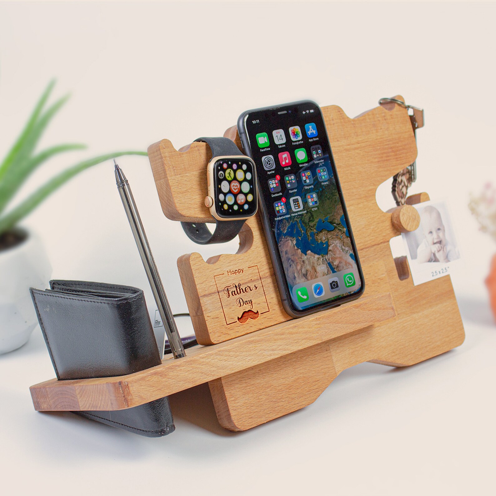 Personalized Docking Station for Men Rustic Wooden Desk Organizer ...