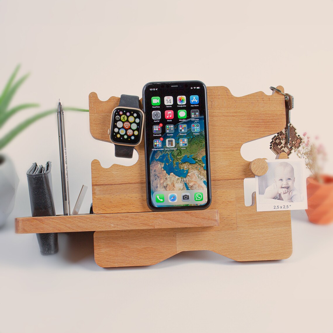 Personalized Docking Station for Men Rustic Wooden Desk Organizer ...
