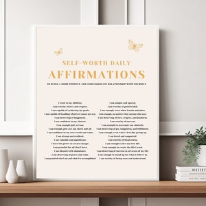 Self-worth Daily Affirmations Print, Mental Health Therapy Poster ...