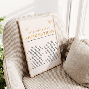 Self-worth Daily Affirmations Print, Mental Health Therapy Poster ...
