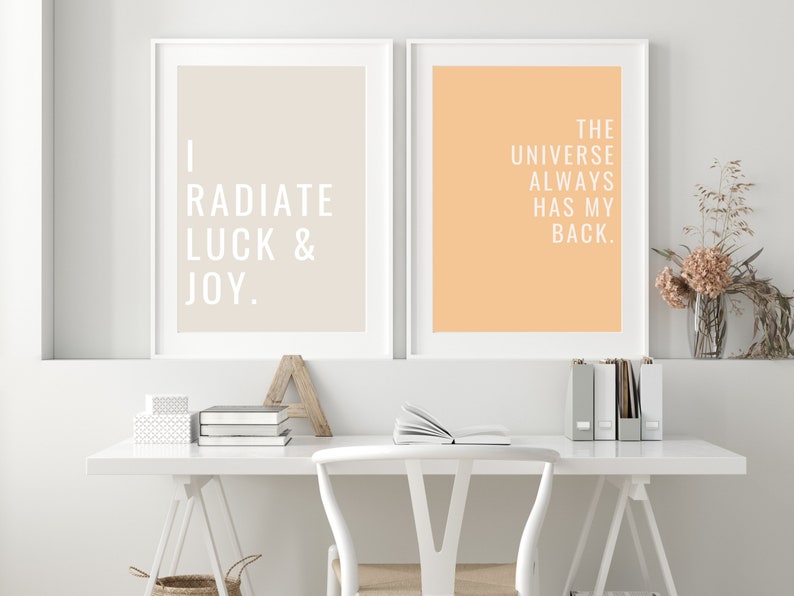 Lucky Girl Affirmations, Minimalist Inspirational Quote Art for Neutral ...