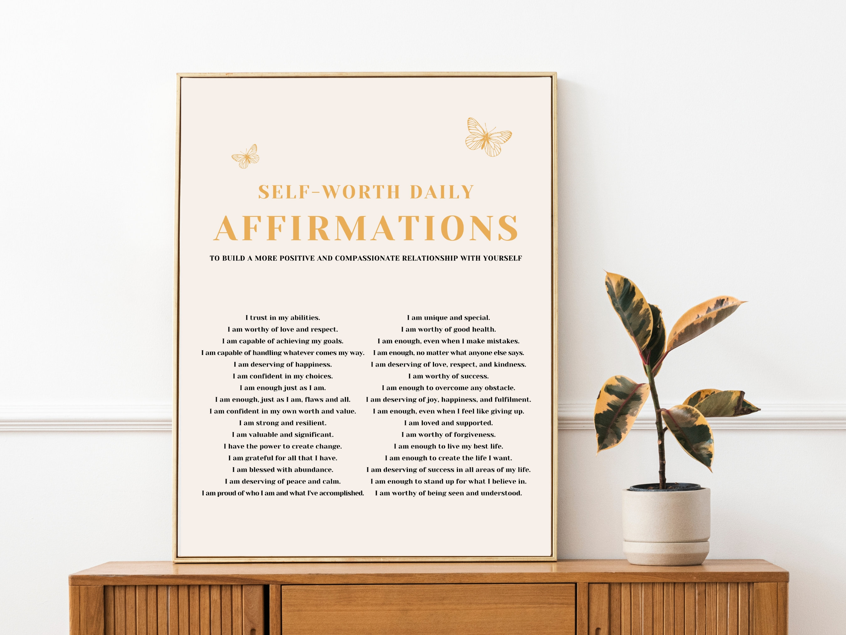 Self-worth Daily Affirmations Print, Mental Health Therapy Poster ...