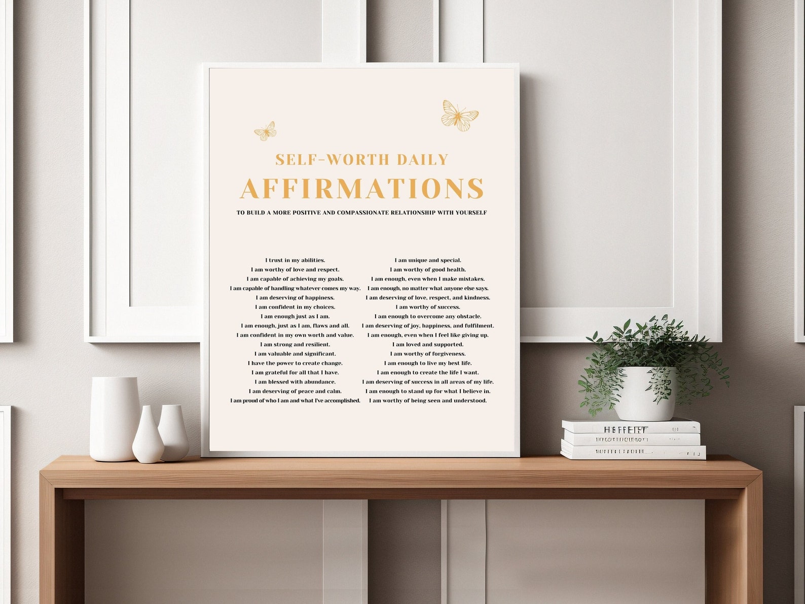 Self-worth Daily Affirmations Print, Mental Health Therapy Poster ...