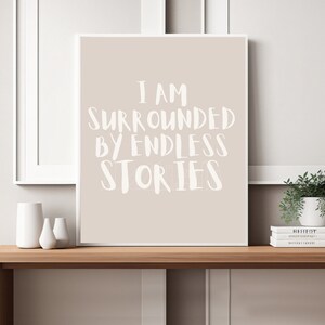 Endless Stories Printable Quotes, Reading Print, Beige Wall Art Reading ...