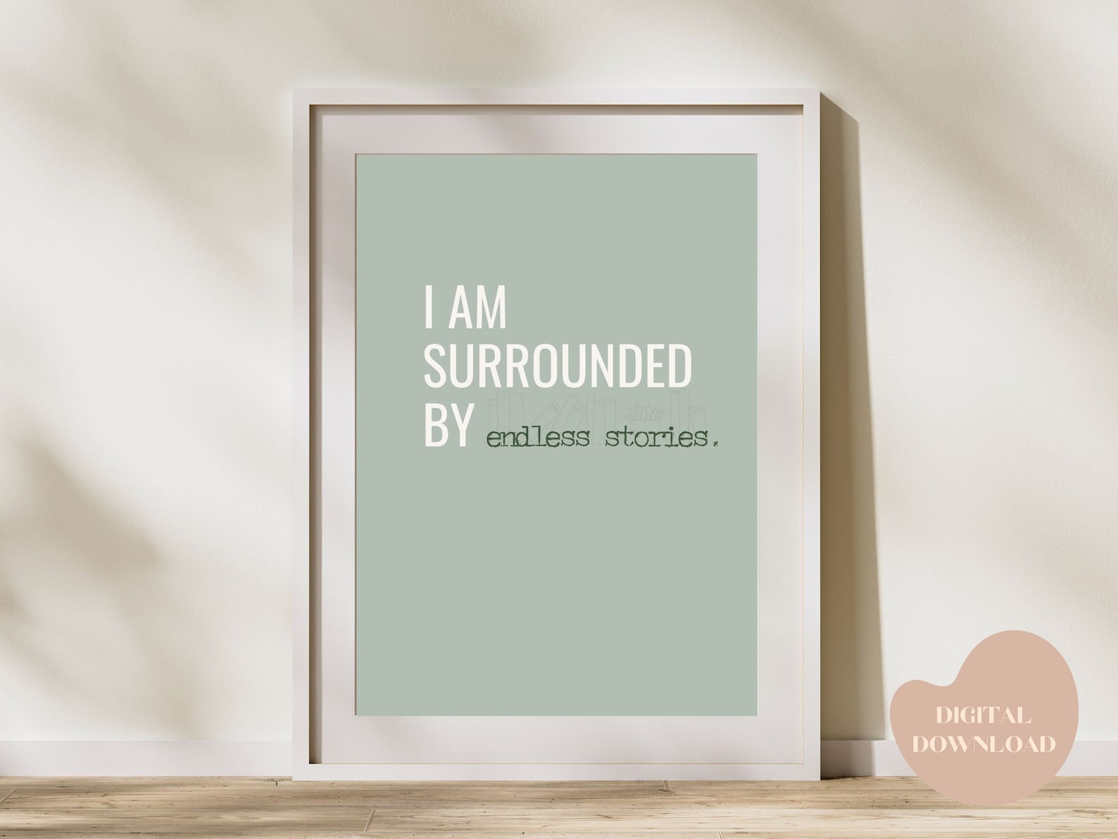 Reading Poster Endless Stories, Bookish Decor for Book Shelf or Sage ...