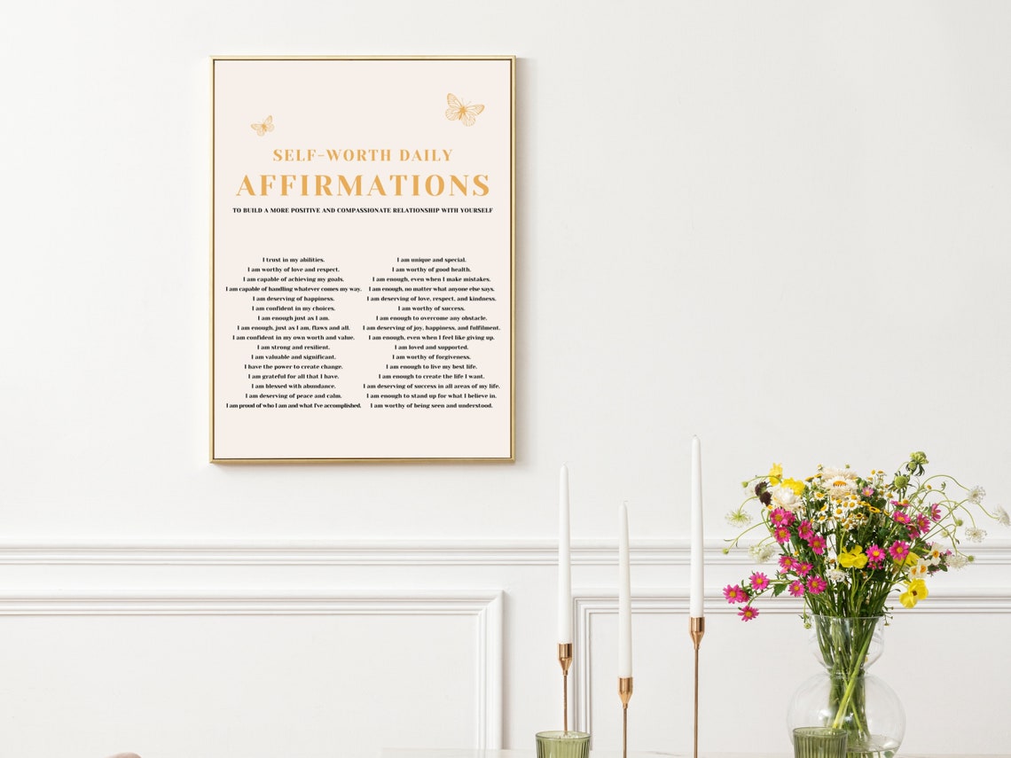 Self-worth Daily Affirmations Print, Mental Health Therapy Poster ...