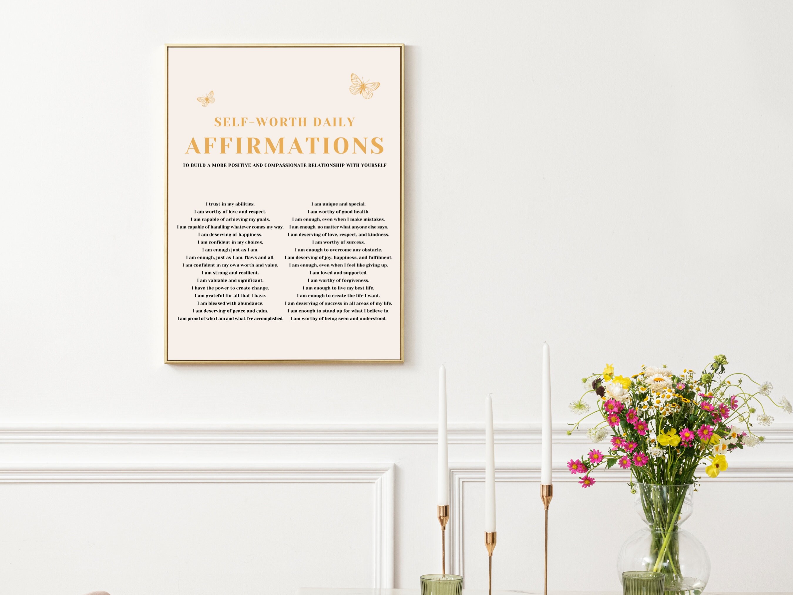 Self-worth Daily Affirmations Print, Mental Health Therapy Poster ...