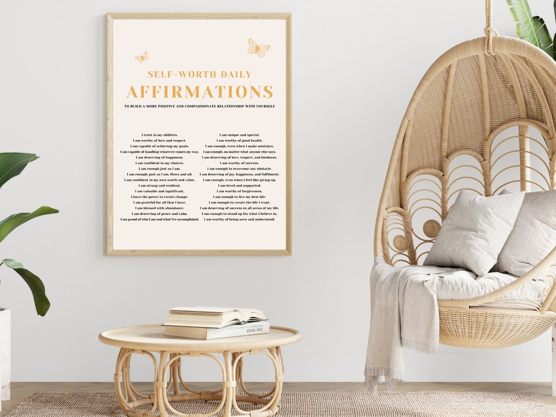 Self-worth Daily Affirmations Print, Mental Health Therapy Poster ...