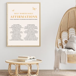 Self-worth Daily Affirmations Print, Mental Health Therapy Poster ...
