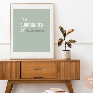 Reading Poster Endless Stories, Bookish Decor for Book Shelf or Sage ...