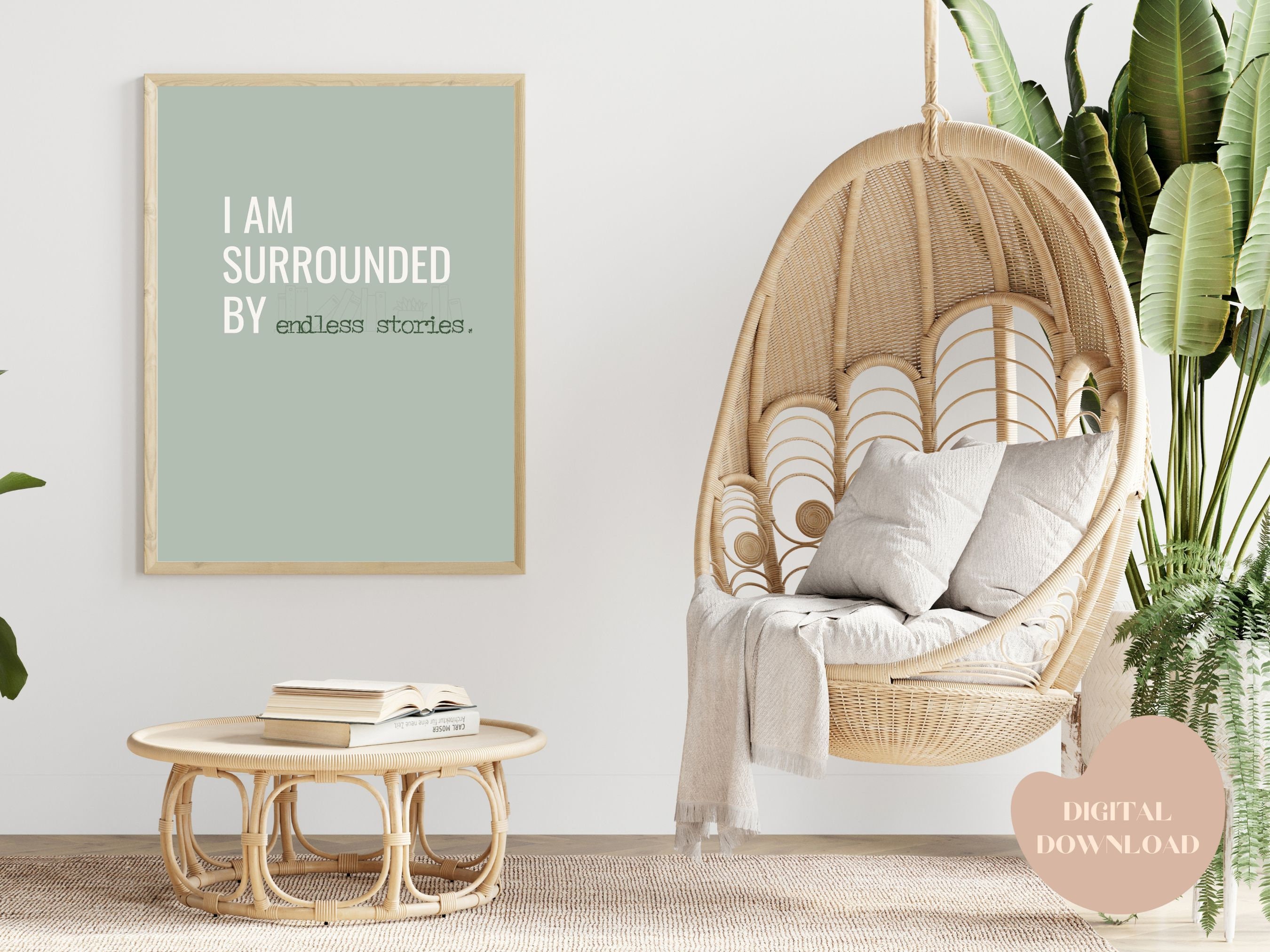 Reading Poster Endless Stories, Bookish Decor for Book Shelf or Sage ...