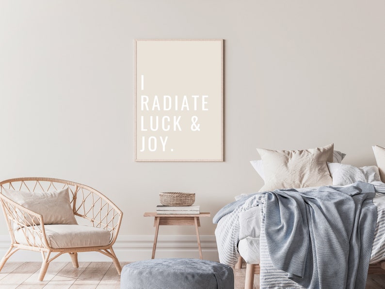 Lucky Girl Affirmations, Minimalist Inspirational Quote Art for Neutral ...