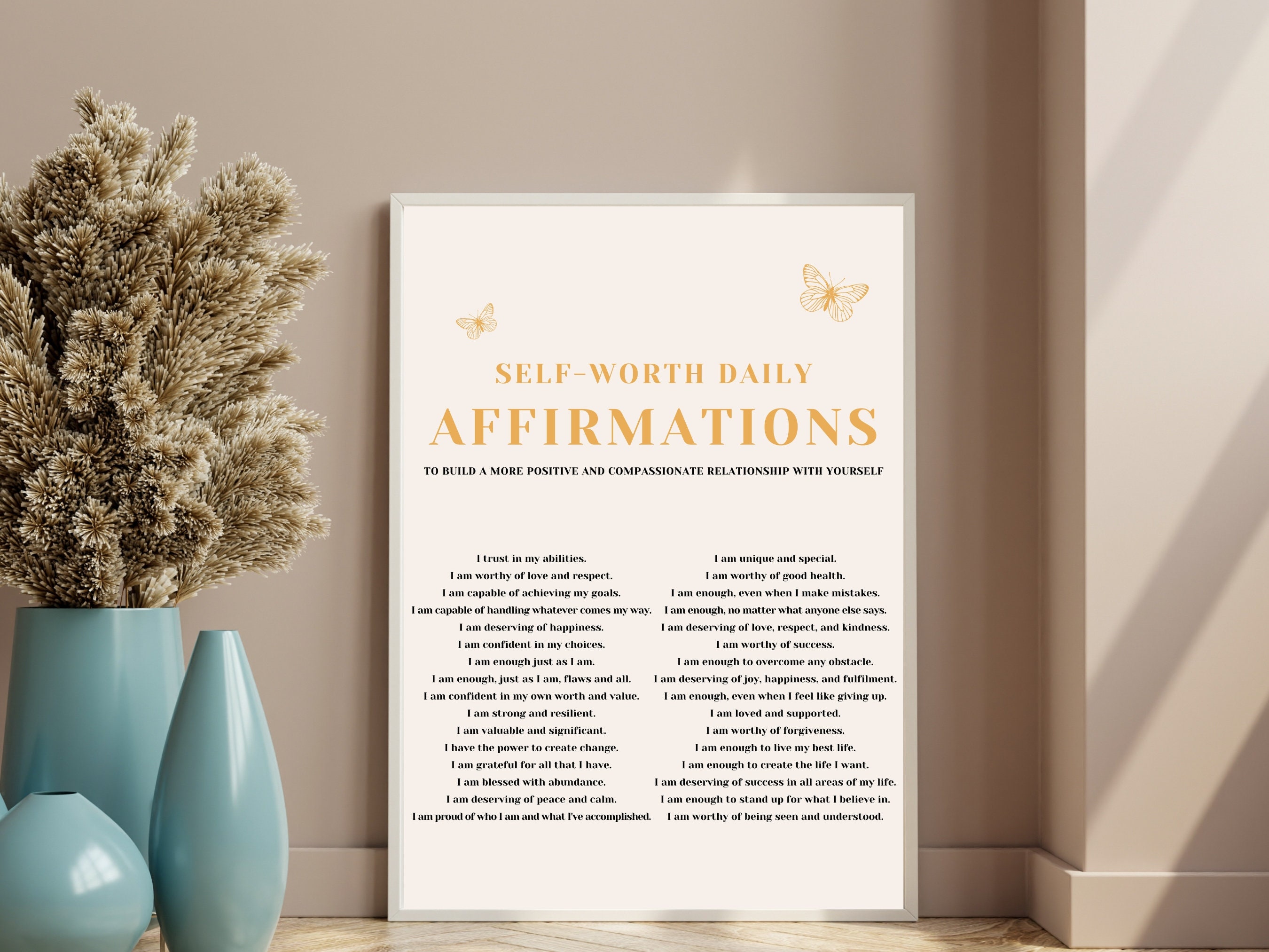 Self-worth Daily Affirmations Print, Mental Health Therapy Poster ...