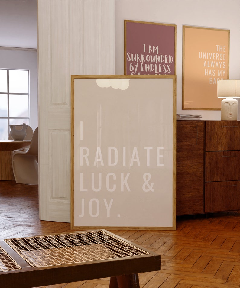 Lucky Girl Affirmations, Minimalist Inspirational Quote Art for Neutral ...