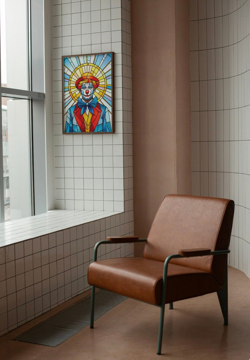 Stained Glass Clown Printable Poster, Jester Retro Digital Print ...