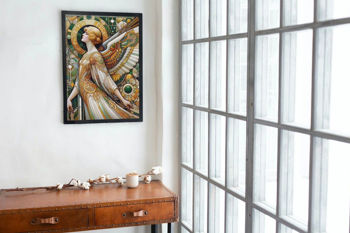Angel Art Nouveau Printable Poster, Vintage Religious Art, Maximalist ...