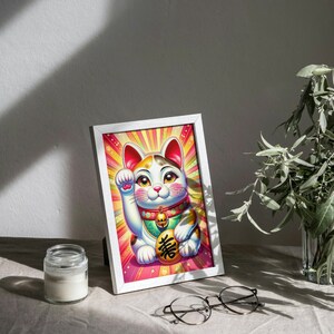 Lucky Cat Poster, Maneki Neko Print, Cat Lover Poster, White Lucky Cat ...