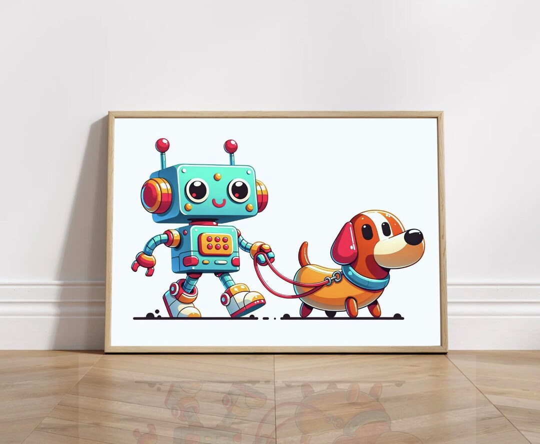 Children's Robot & Dog Printable Art, Colorful Kids Room Decor, Bright ...