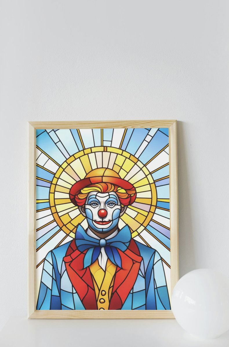 Stained Glass Clown Printable Poster, Jester Retro Digital Print ...