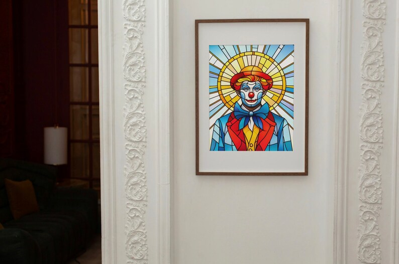 Stained Glass Clown Printable Poster, Jester Retro Digital Print ...