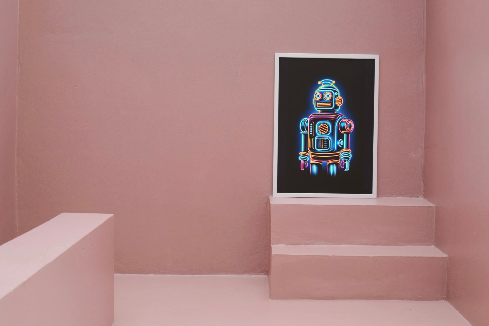 Neon Robot Printable Poster, Dark Retro Robot Poster, Retrofuturism ...