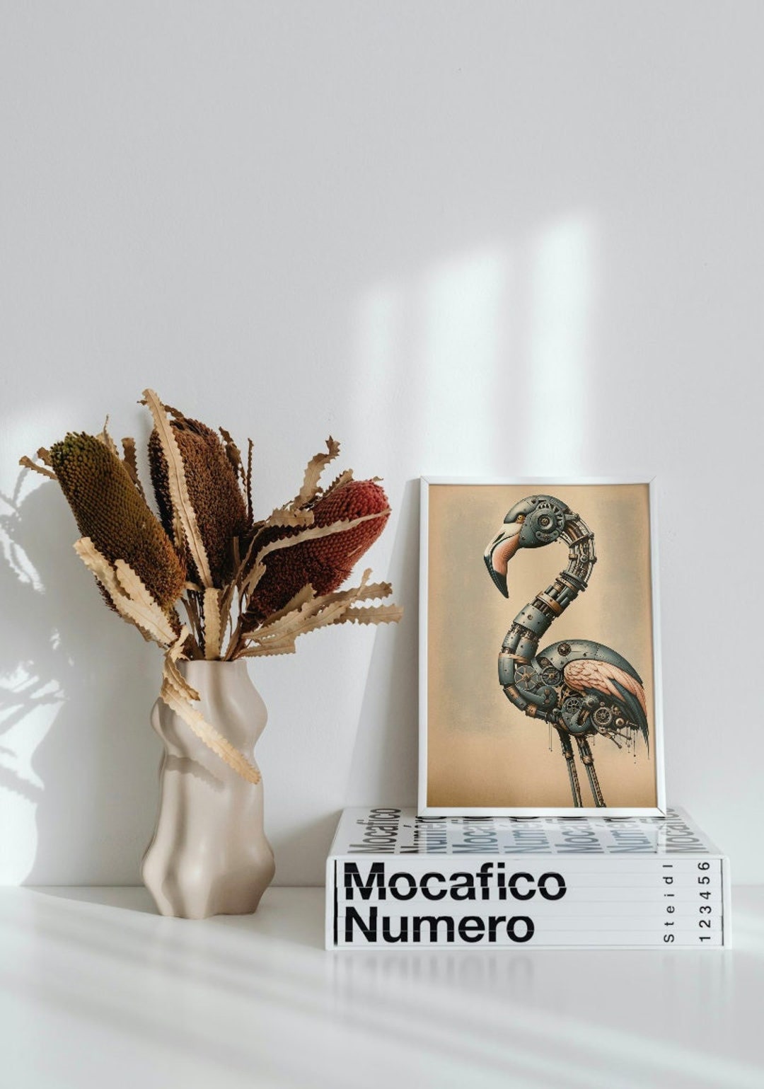 Robot Flamingo Retro Printable Poster, Vintage Style Steampunk Wall Art ...