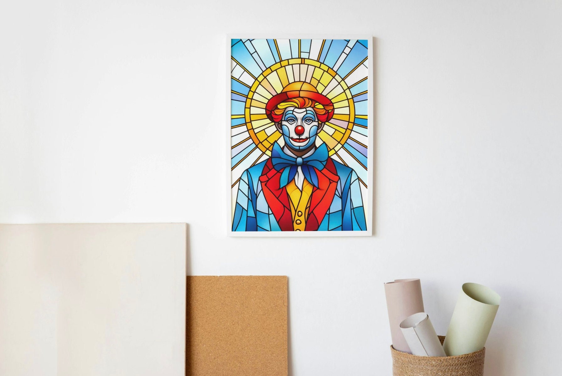 Stained Glass Clown Printable Poster, Jester Retro Digital Print ...
